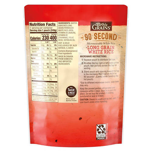 Earthly Grains Long Grain White Ready to Serve Rice, 8.8 oz